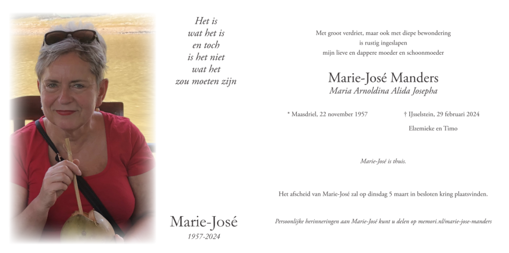 Marie José Manders Overleden - B.C. IJsselstein